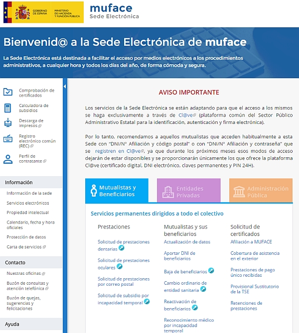 Sede electrónica de MUFACE - Guía de navegación